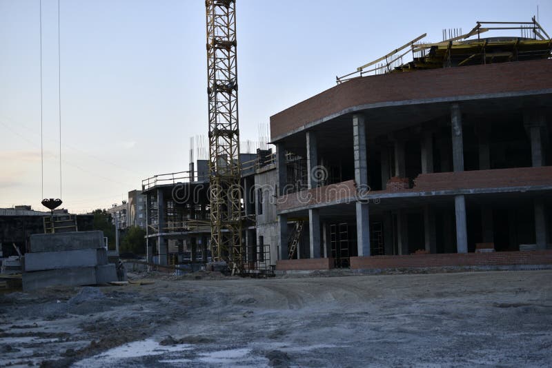 Yellow Tower Crane Its Boom is a Building Under Construction Stock ...