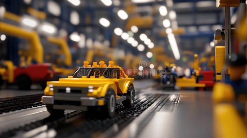 Yellow Toy Car on Assembly Line in Modern Factory Setting Stock Image ...