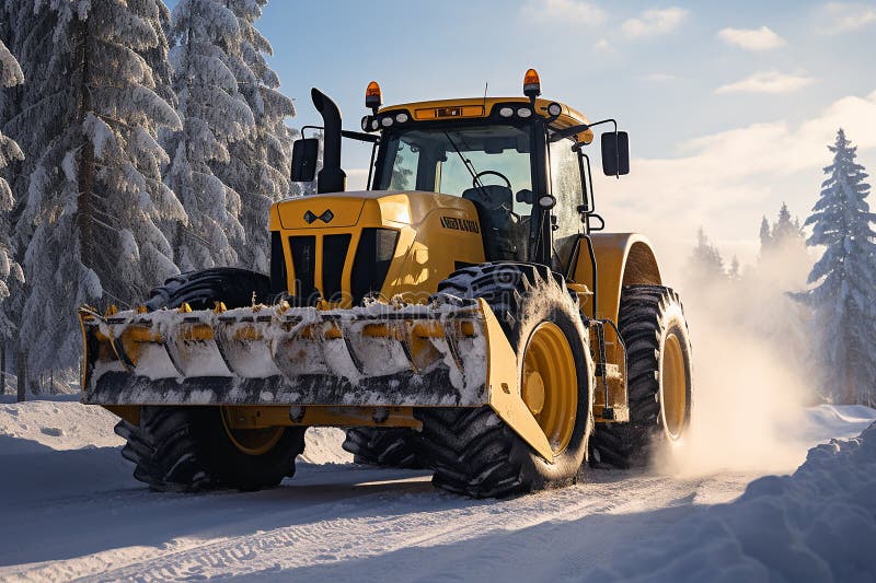 Yellow Tractor Bulldozer As a Machine for Clearing the Road from Snow ...