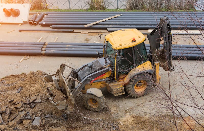 Yellow Tractor, Bulldozer Works on the Construction Site. Top View ...