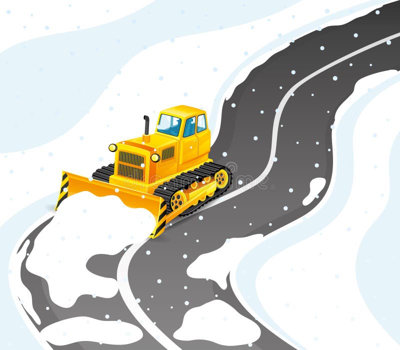 Yellow Tractor Cleans Road from Snow. Stock Vector - Illustration of ...