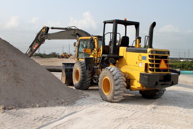 Yellow Tractor on Construction Site Stock Image - Image of ...