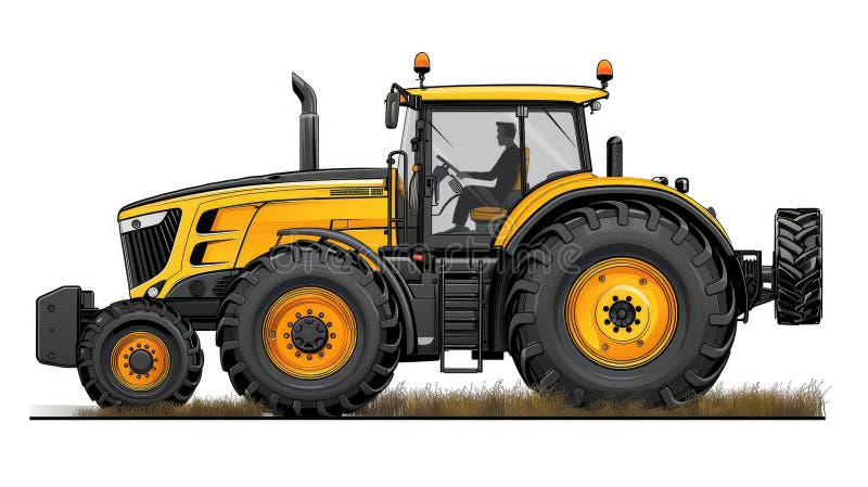 A Yellow Tractor with a Man in the Cab Stock Photo - Image of ...