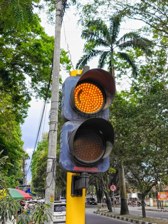 Yellow Traffic Light with Red Sigh Flashing Stock Image - Image of exit ...