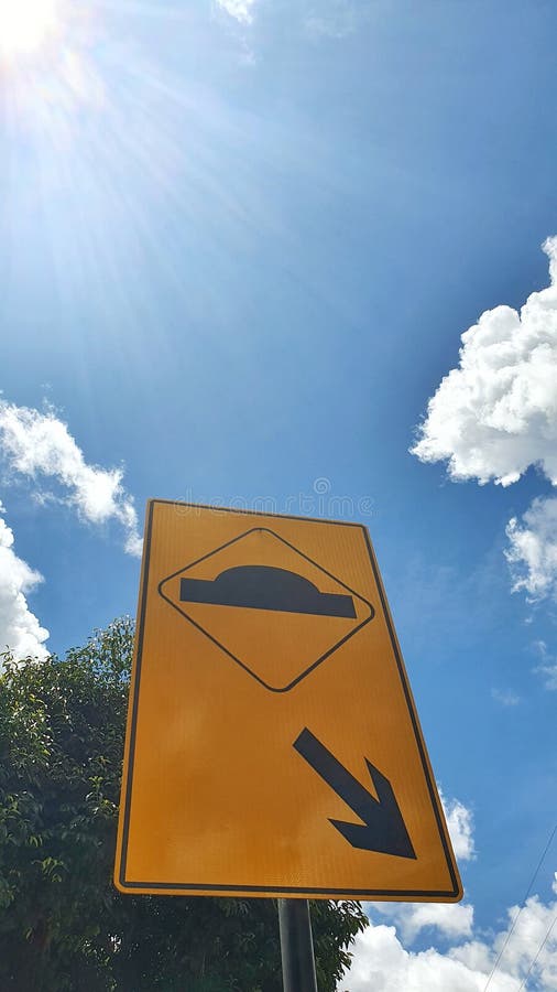 Yellow Traffic Sign, Yellow Bump Sign in Pole Stock Photo - Image of ...