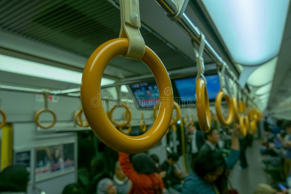 Yellow Train Hand Strap Inside a Train in Japan Editorial Photography ...