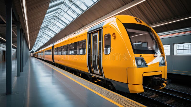 A Yellow Train Parked at a Train Station Stock Photo - Image of track ...