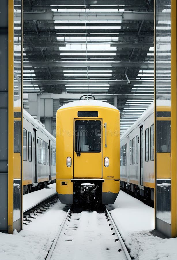 Yellow Train on Railway in the Style of Layered Textural Surfaces ...