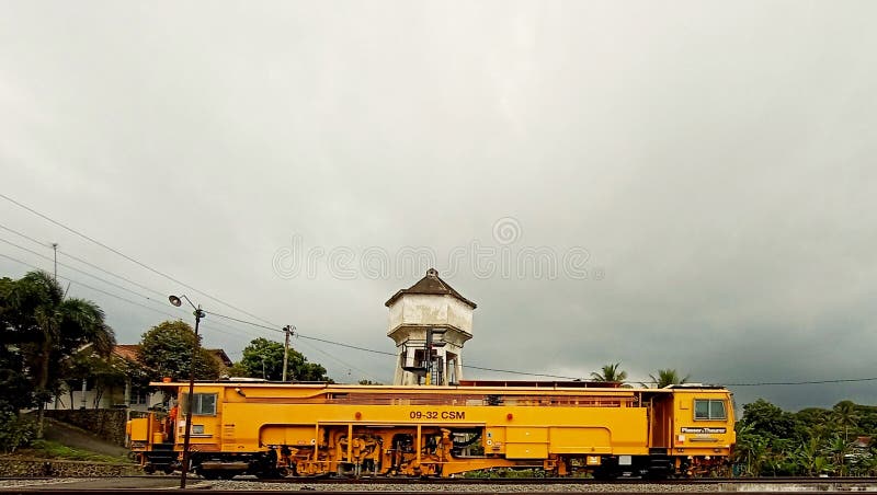 Yellow Train Was Stopped Above Rain Stock Image - Image of locomotive ...