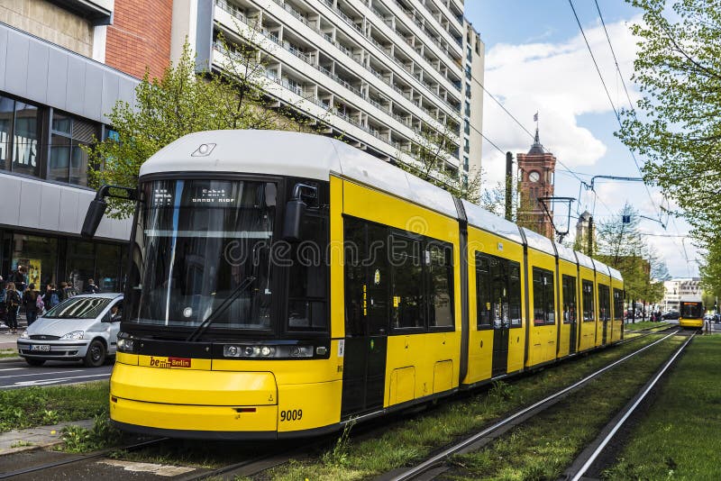 Yellow Tram Circulating in Berlin, Germany Editorial Photo - Image of ...