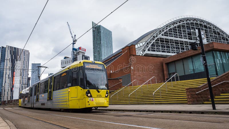 Yellow Tram Passing the Manchester Central Convention Complex Editorial ...