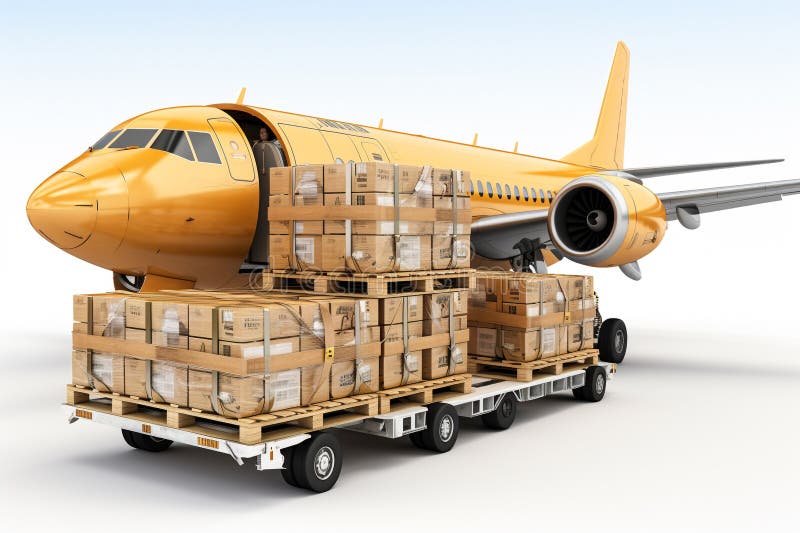 Yellow Transport Plane and Pellets with Cargo Shipments Stock ...