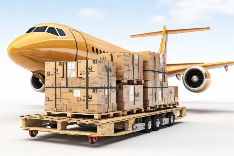 Yellow Transport Plane and Pellets with Cargo Shipments Stock ...