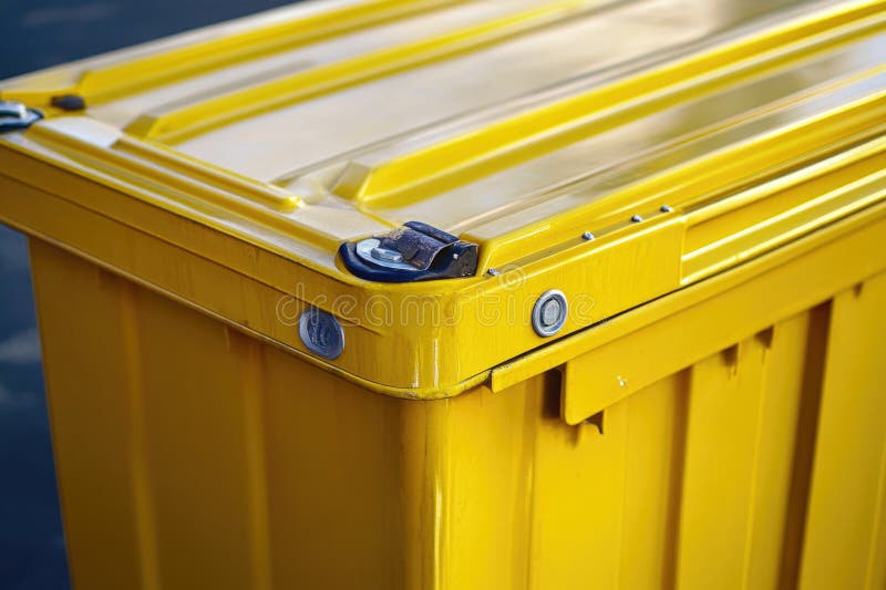 Yellow Trash Can Close Up stock photo. Image of household - 381265534