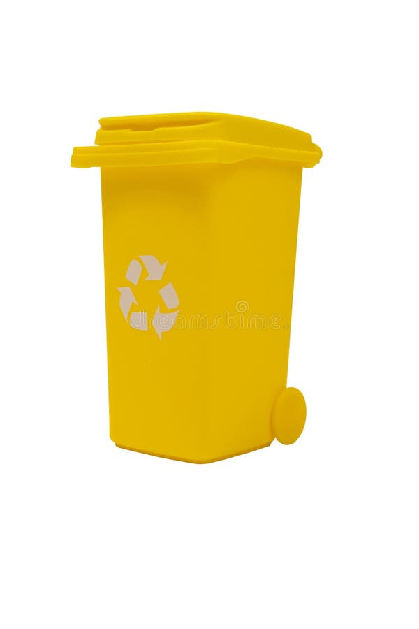 Yellow Trash Can with Recyclable Lid Isolated on a White Background ...