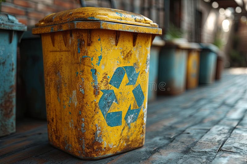 Yellow Trash Can with a Recycling Symbol on it Stock Illustration ...