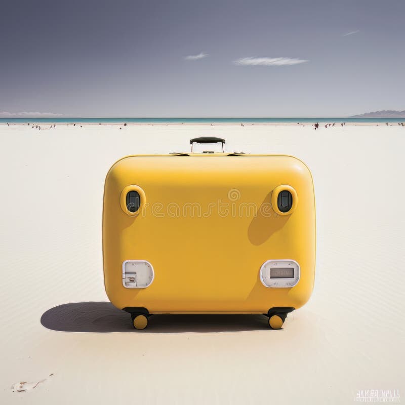 Yellow Travel Suitcase on a Beach. Generative Ai Stock Illustration ...