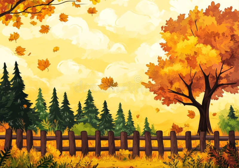 Autumn Background Big Tree Inside Fence Stock Photos - Free & Royalty ...
