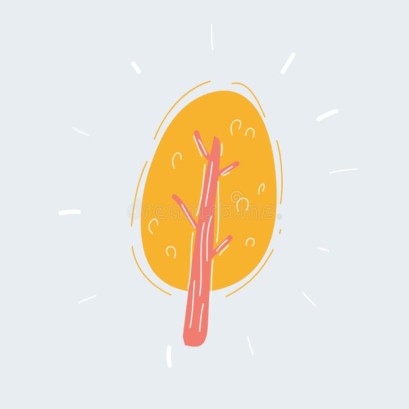 Yellow Tree on White Background. Hand Drawn Object. Stock Vector ...