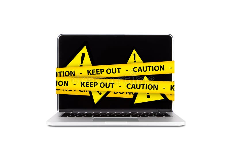 Triangle Warning Sign with Exclamation Mark on Laptop Computer Stock ...