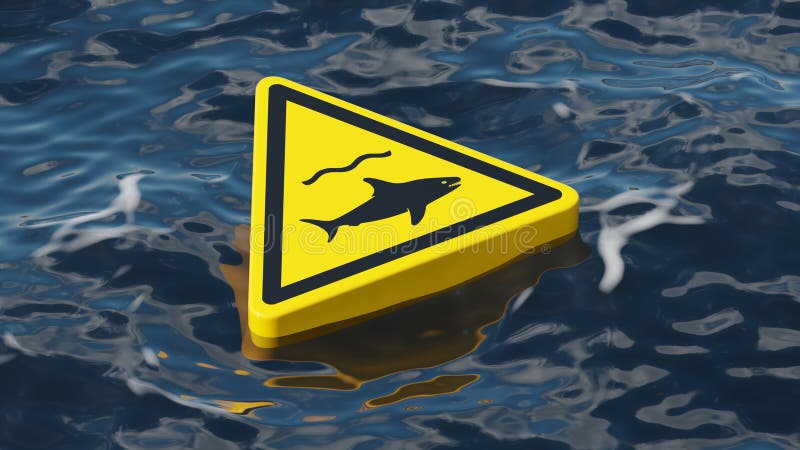 Warning of Sharks Safety Sign Floating in Ocean Stock Illustration ...