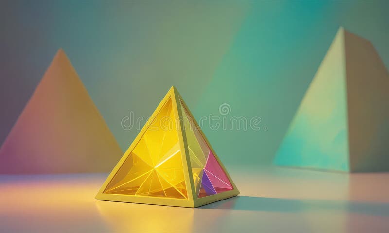Yellow Triangular Object with Pink and Purple Triangular Base is ...
