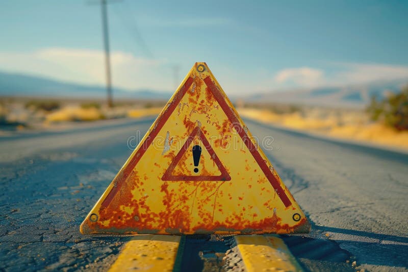 Yellow Triangular Road Sign Side Suitable Traffic Transportation ...