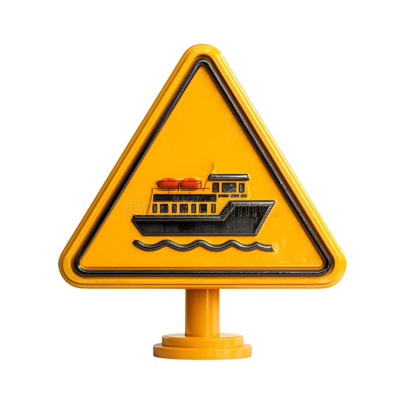 A Yellow Triangular Warning Sign with a Black Ferry Boat Symbol on a ...