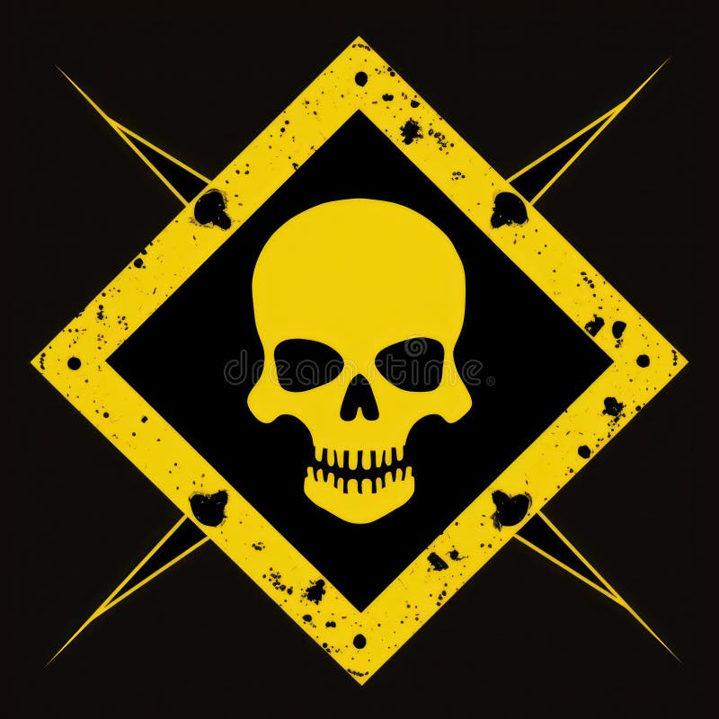 Yellow Triangular Sign. Grungy Style Danger Sign with Skull and Cross ...