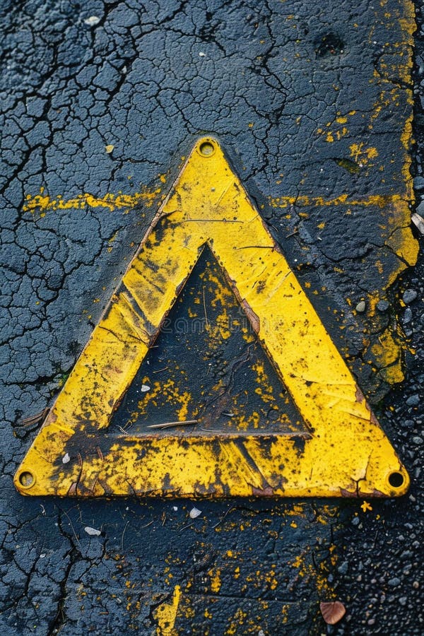 A Yellow Triangular Sign on the Side of a Road. Suitable for Traffic or ...