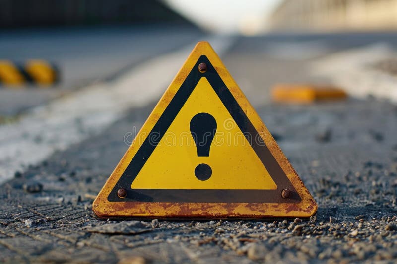 A Yellow Triangular Sign on the Side of a Road, Suitable for ...