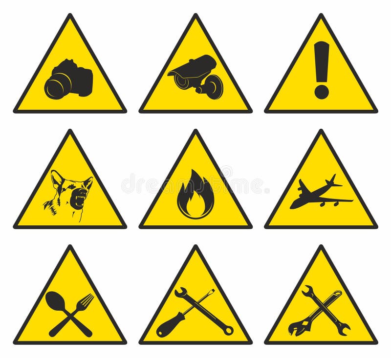 Yellow triangular signs stock vector. Illustration of surveillance ... Yellow triangular signs stock vector. Illustration of surveillance ...