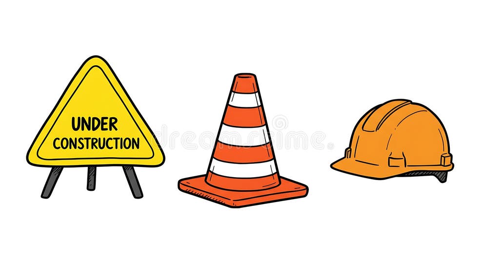 Yellow Triangular "Under Construction" Sign with Black Text, Standing ...