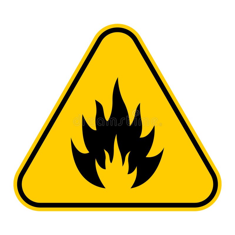 Yellow Triangular Warning Sign with Black Flame Symbol Stock ...