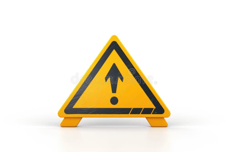 A Yellow Triangular Warning Sign with a Black and White Stripe ...