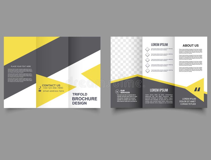 Yellow Trifold Brochure with Triangles. Modern Yellow Trifold Brochure ...