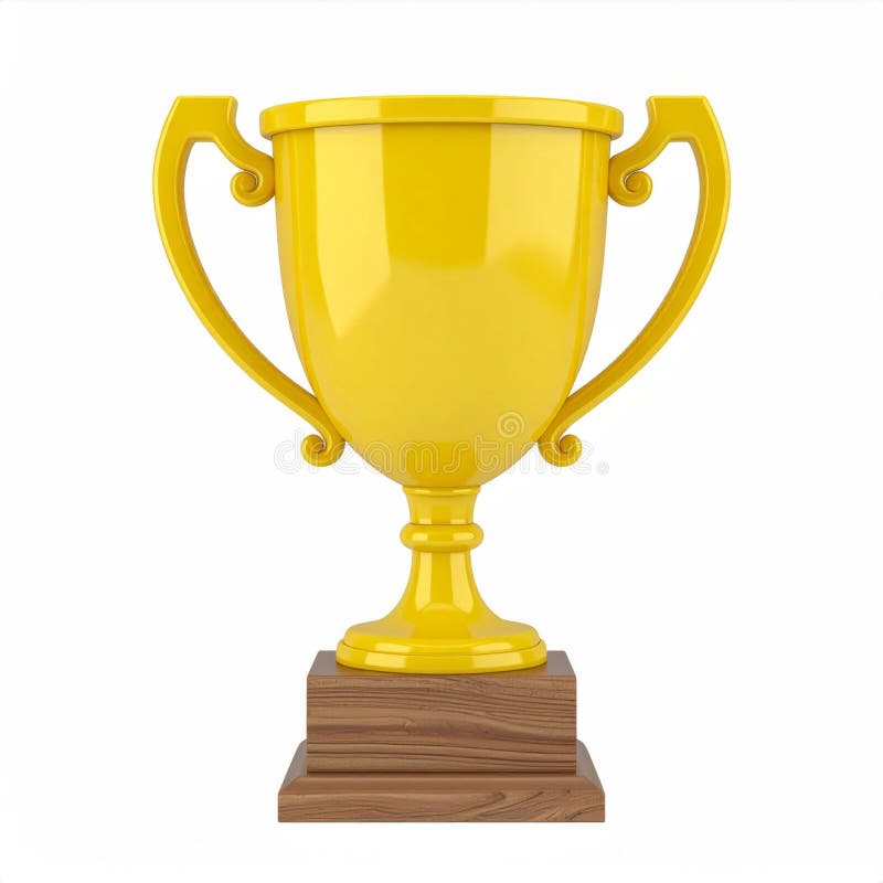 Yellow Trophy on Wooden Base Stock Illustration - Illustration of games ...