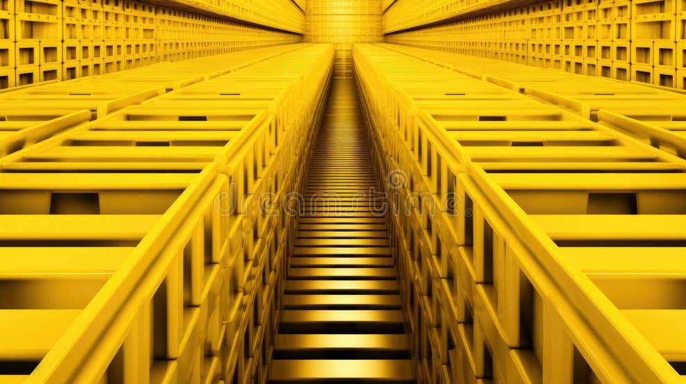 A Yellow Tunnel with Many Rows of Boxes, AI Stock Illustration ...