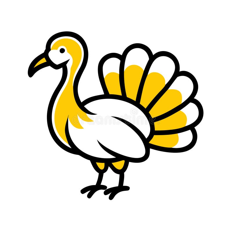 Yellow Turkey is Shown with a Prominent Fan-like Tail and Simple Lines ...