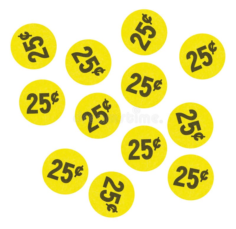 Yellow Twenty Five Cent Garage Sale Stickers Stock Image - Image of ...