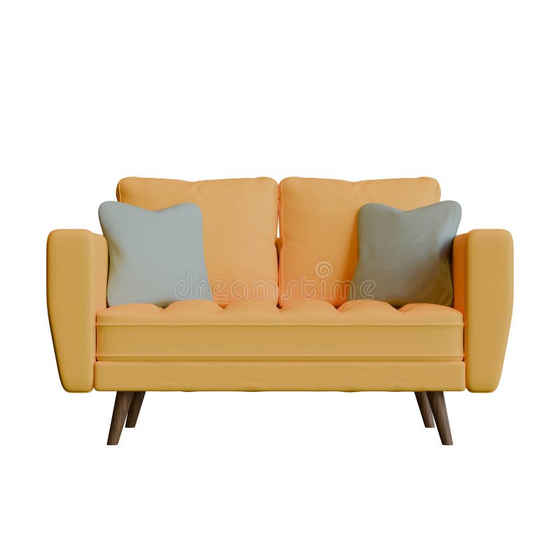 Yellow Two Seater Sofa Front View 3D Render Illustration Stock ...
