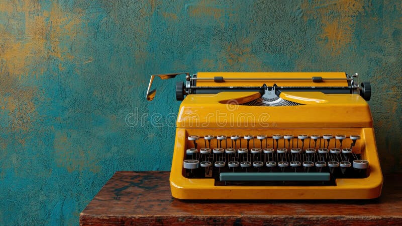Yellow Typewriter Placed on a Wooden Table with Natural Light ...