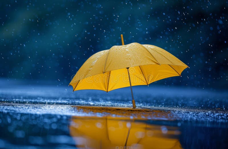 A Yellow Umbrella is Sitting in Rain Stock Image - Image of drop ...