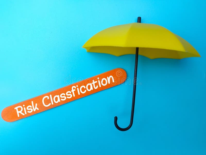 Yellow Umbrella with the Word Risk Classification on Blue Background ...