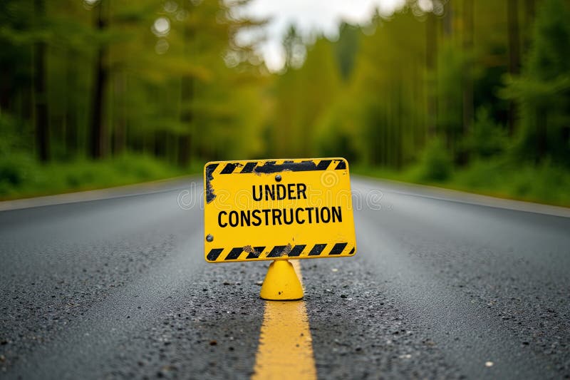 A Yellow Under Construction Sign Displayed on a Highway Road Stock ...