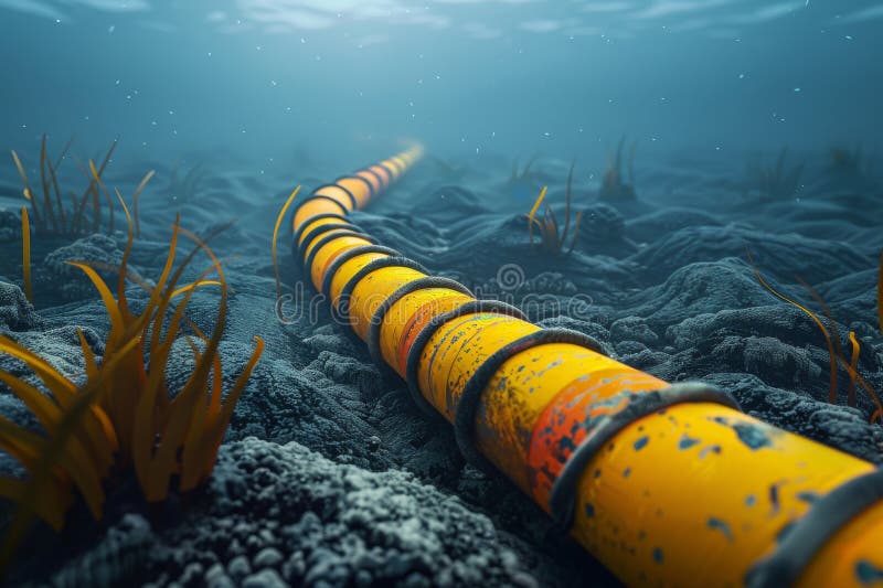 Yellow Underwater Internet Cables in the Ocean. Generative AI. Stock ...
