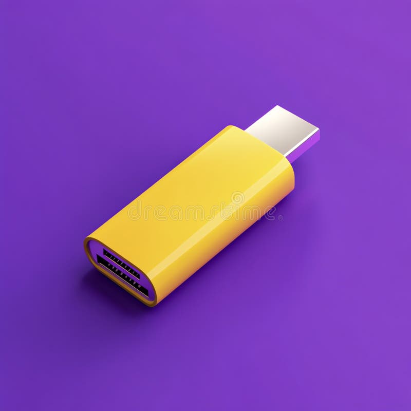 A Yellow USB Cable is Shown on a Purple Background Stock Illustration ...