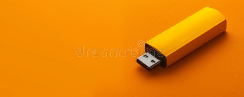 Yellow Usb Flash Drive on Orange Background, Close-up. Technology and ...