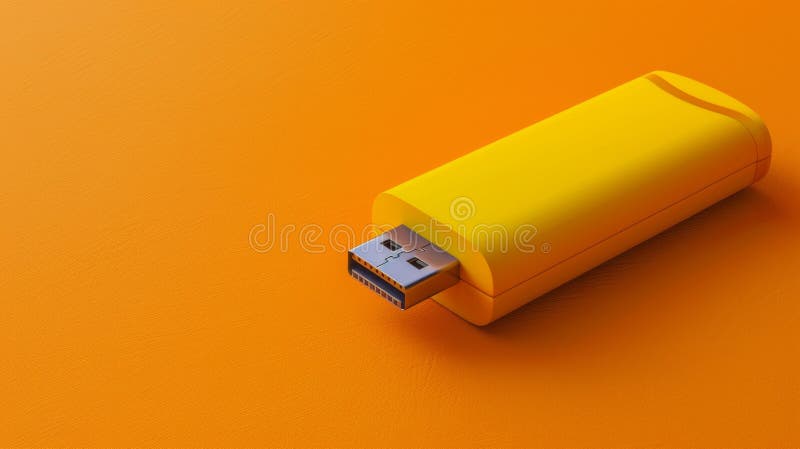Yellow USB Flash Drive on Orange Background, Close-up. Technology and ...