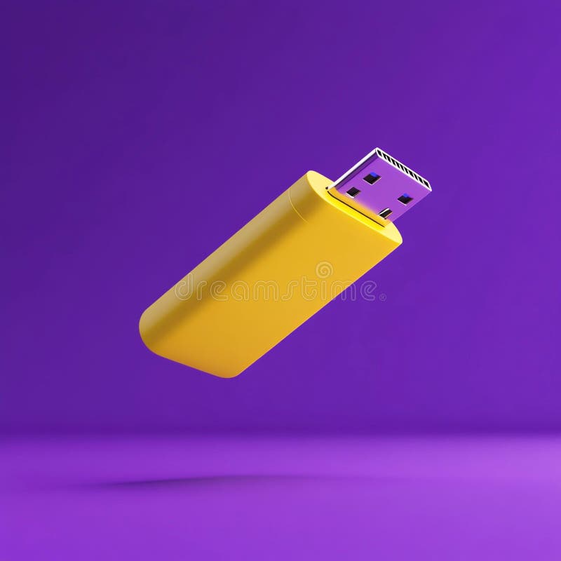 Yellow USB Flash Drive on Purple Background Stock Illustration ...